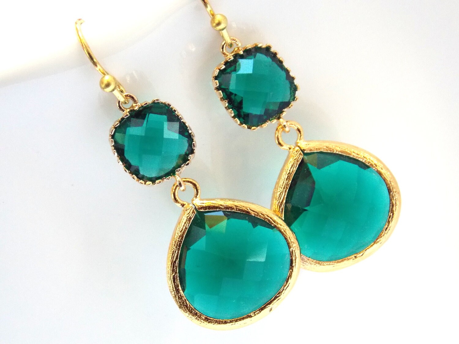 Emerald Green Earrings, Green Emerald Earrings, Drop, Gold Earrings ...
