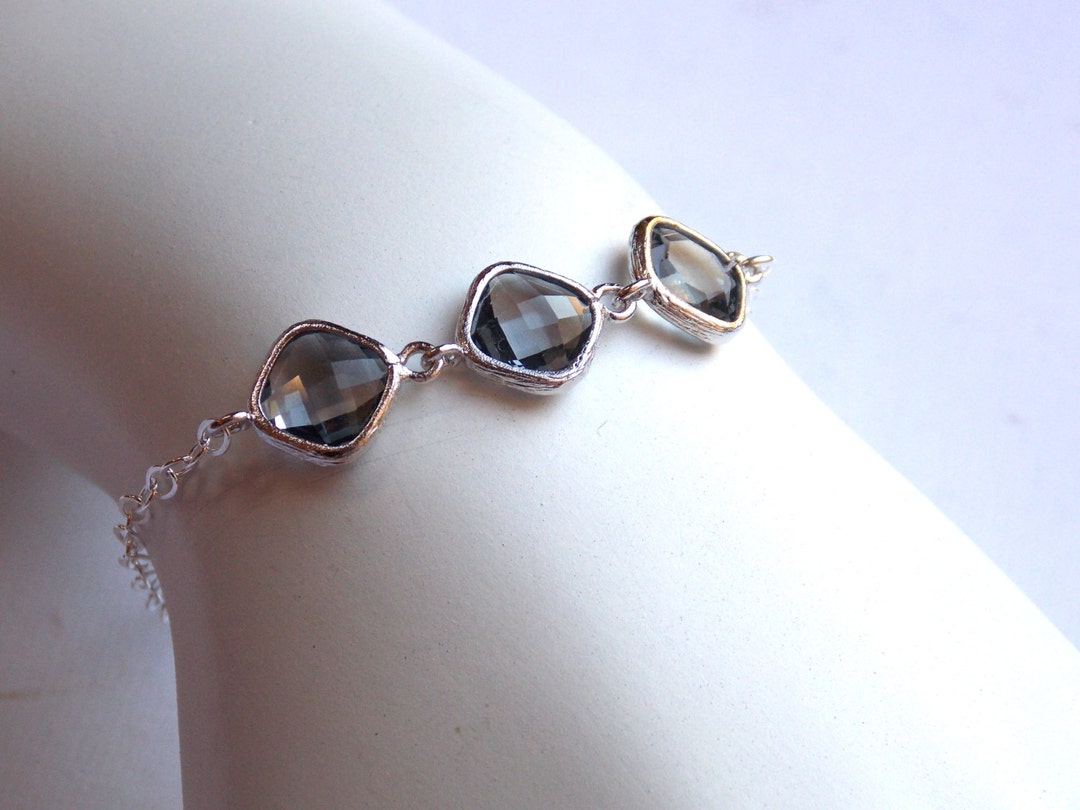 Gray Bracelet, Grey Bracelet, Charcoal, Glass Bracelet, Sterling Silver ...