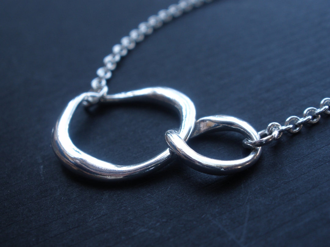 Double Circle Necklace, Two Circle Ring Pendant, Matte Silver, Eternity ...
