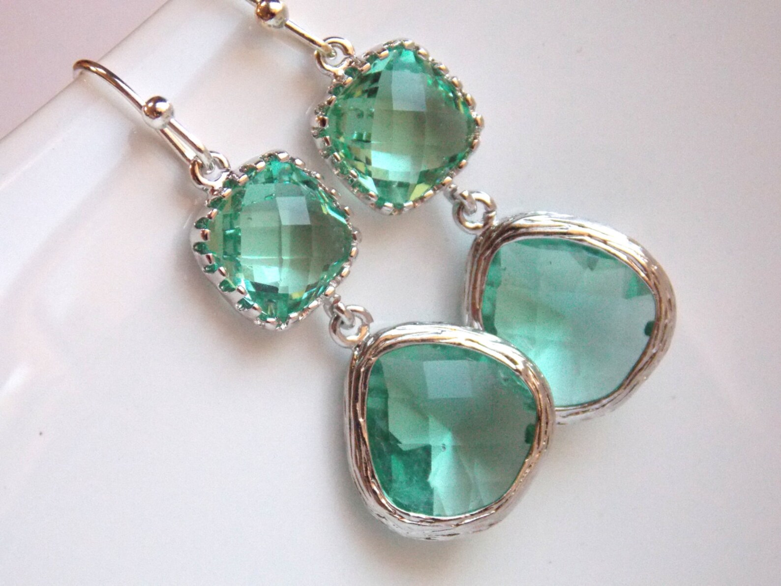 Aqua Earrings, Soft Green Earrings, Light Green Earrings, Silver ...