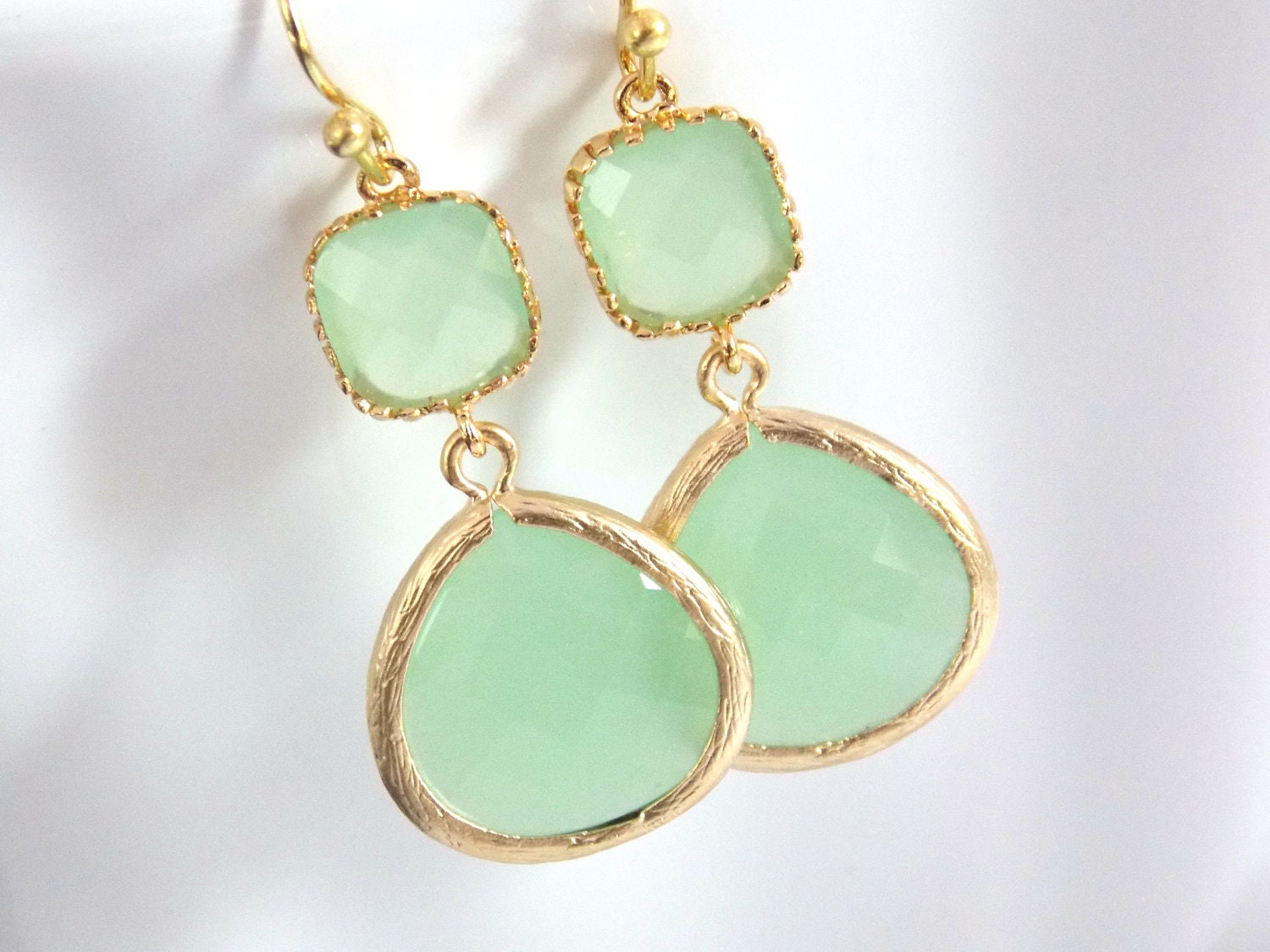 Gold Green Mint Earrings Light Green Earrings Yellow Gold | Etsy