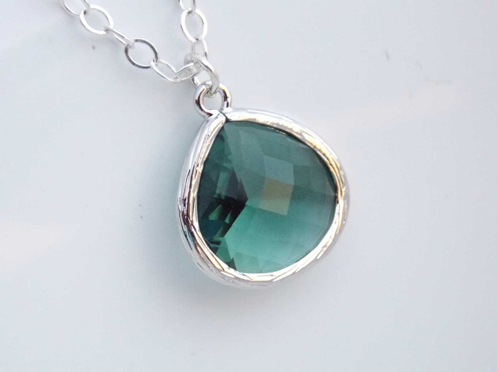 Teal Necklace, Silver Teal Pendant, Sterling Silver, Aqua, Green ...