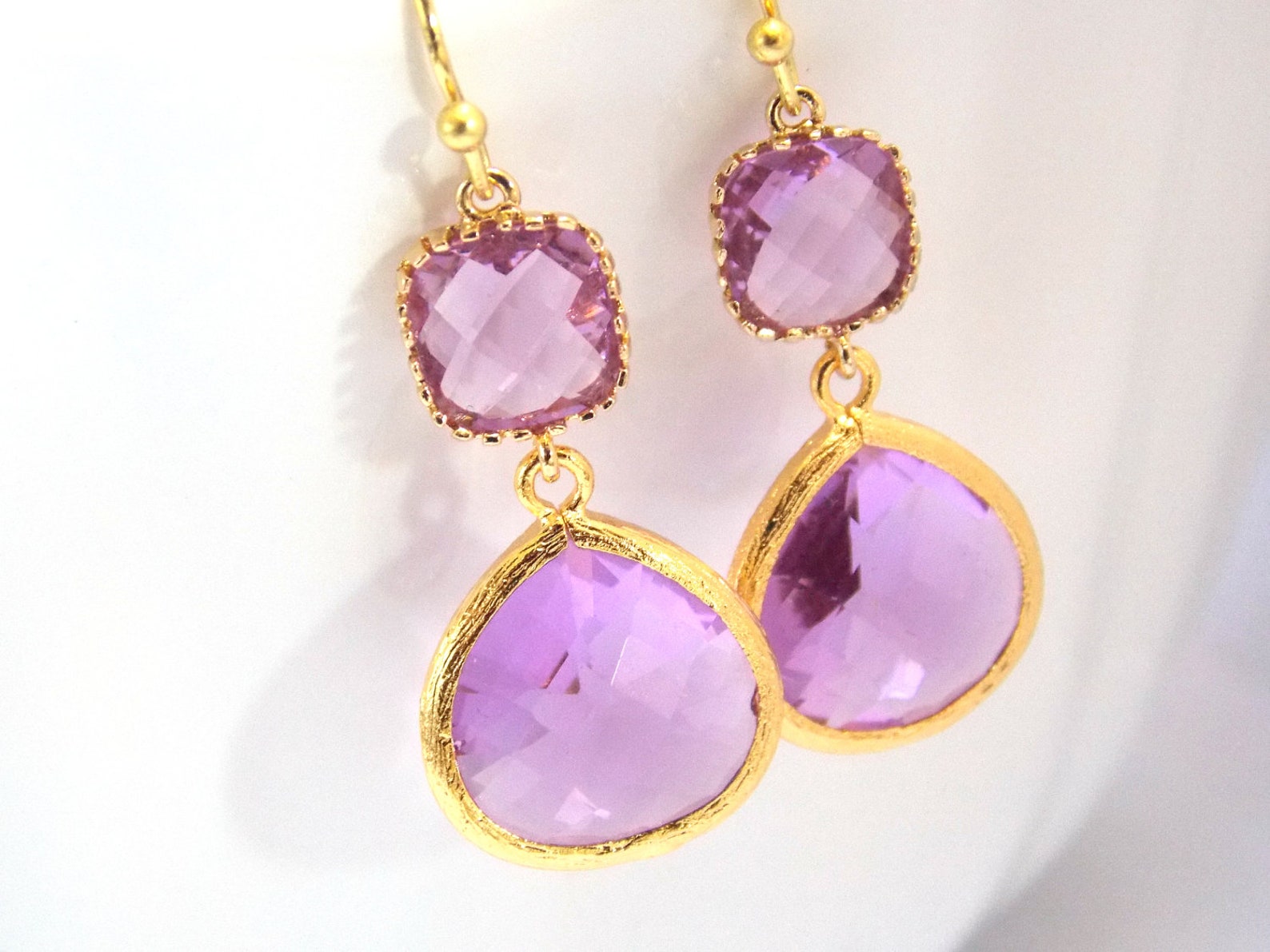 Lavender Earrings, Gold, Glass Earrings, Violet, Purple, Lilac ...