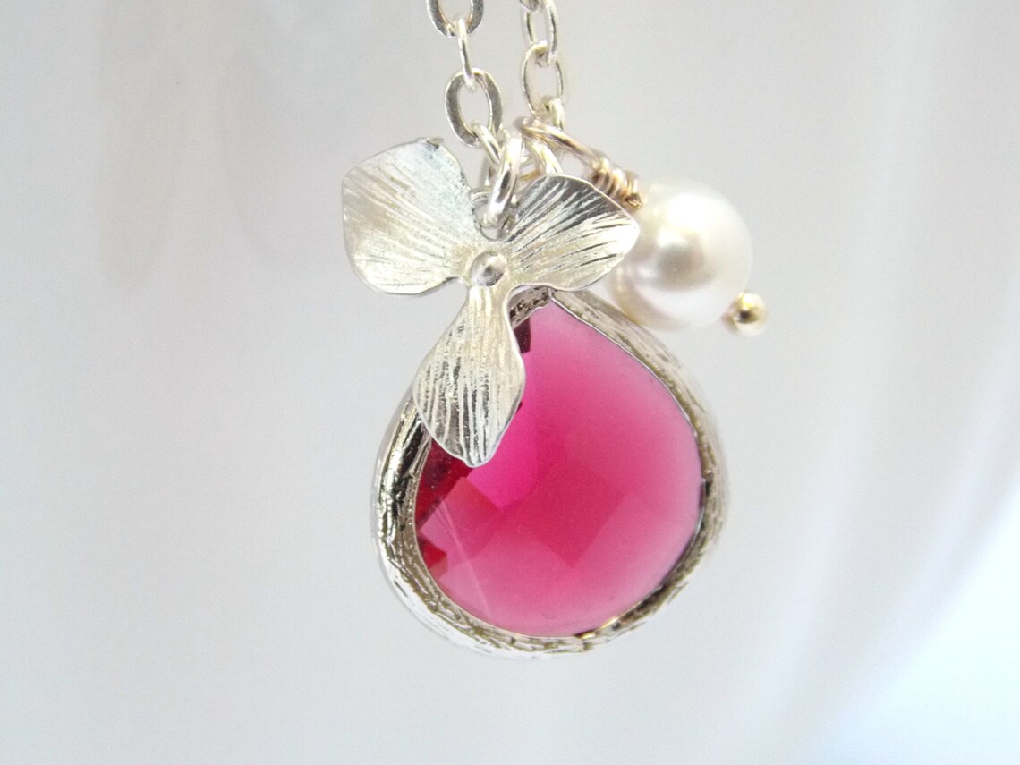 Pink Necklace, Fuchsia Necklace, Fuchsia Pendant, Dark Pink, Glass ...