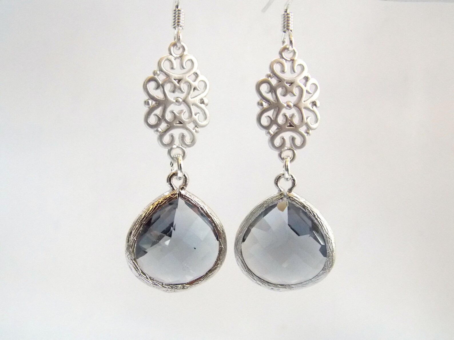 Gray Earrings, Glass Earrings, Grey Earrings, Silver Earrings, Charcoal ...