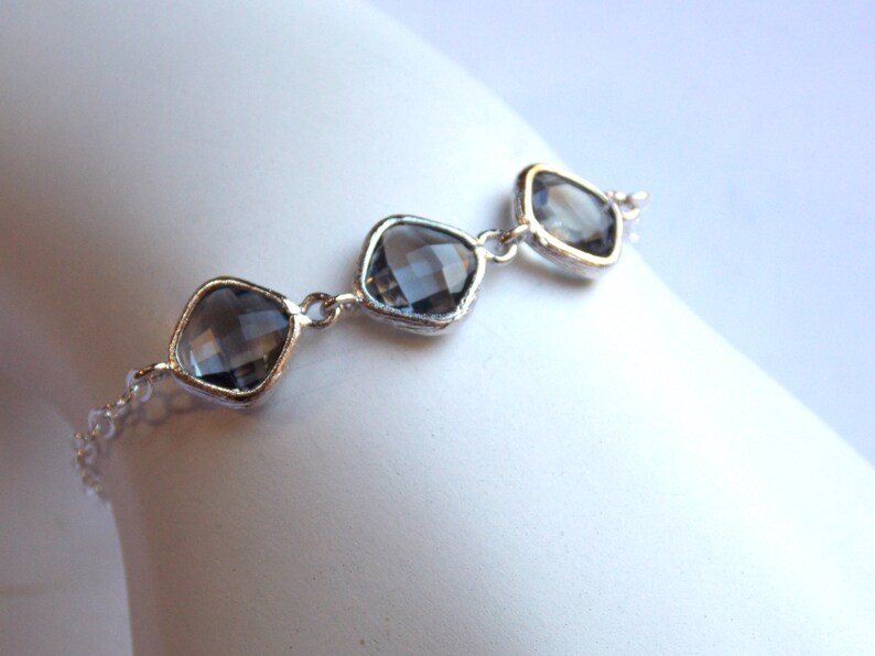 Gray Bracelet, Grey Bracelet, Charcoal, Glass Bracelet, Sterling Silver ...