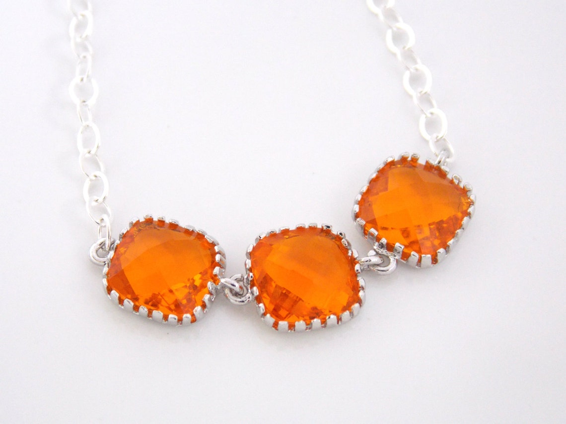 Orange Necklace, Glass Necklace, Orange Pendant, Sterling Silver ...