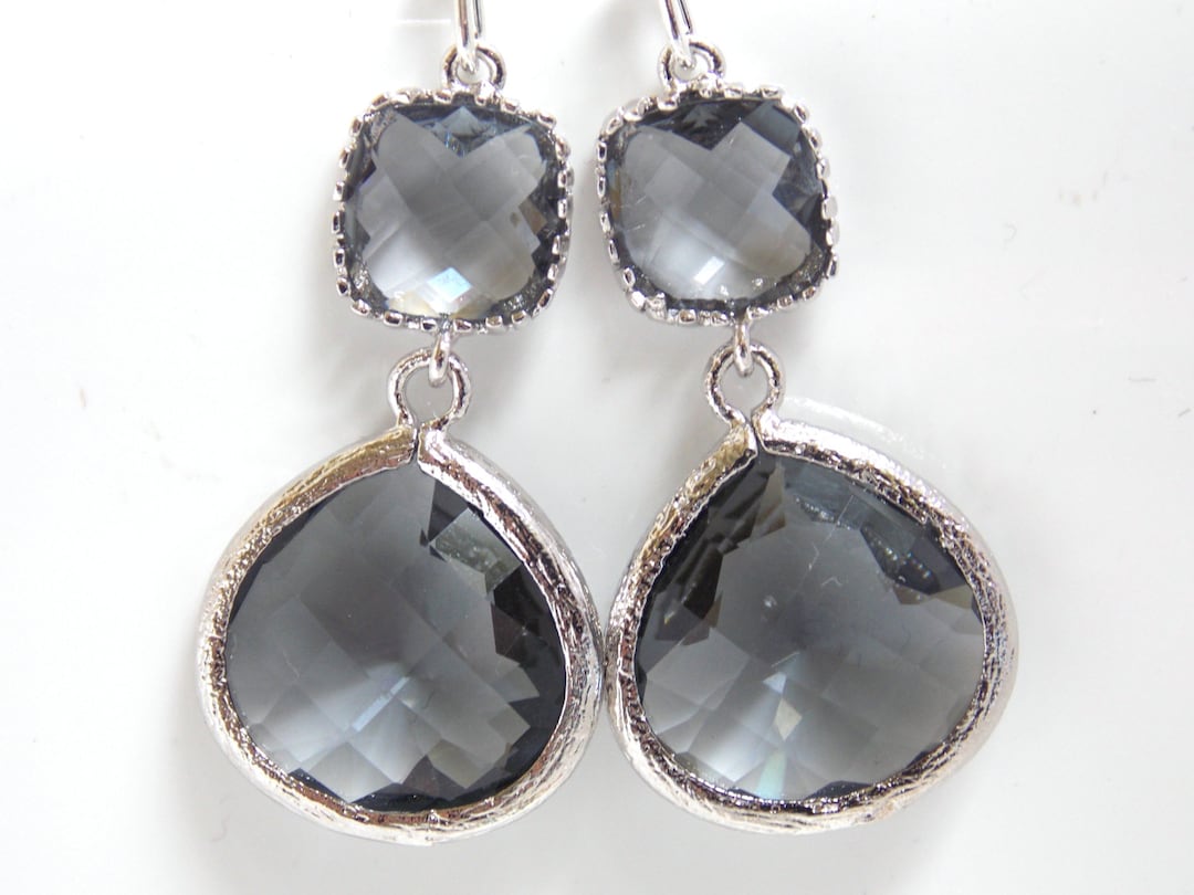 Gray Earrings, Grey Earrings, Silver Earrings, Charcoal Earrings ...