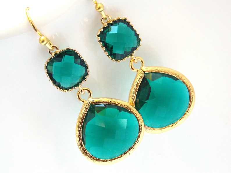 Emerald Green Earrings, Green Emerald Earrings, Drop, Gold Earrings ...