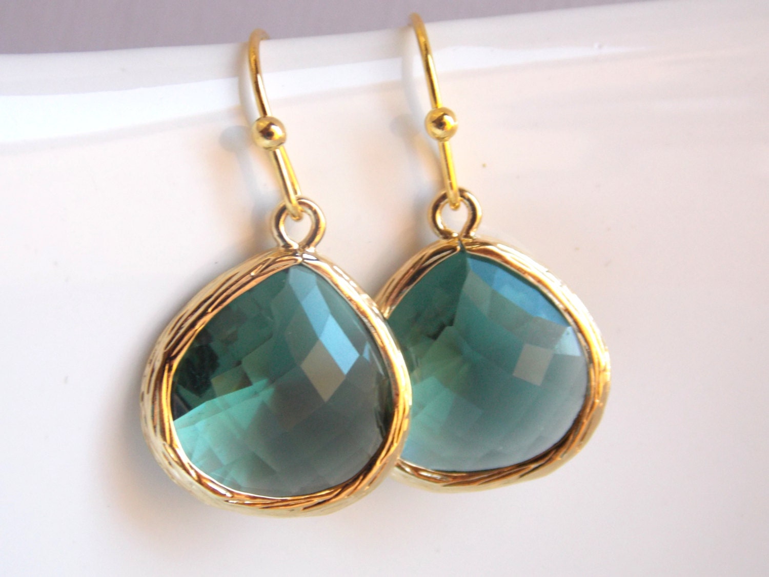 Teal Earrings, Gold Teal Earrings, Teal Jewelry, Teal Wedding, Drop ...