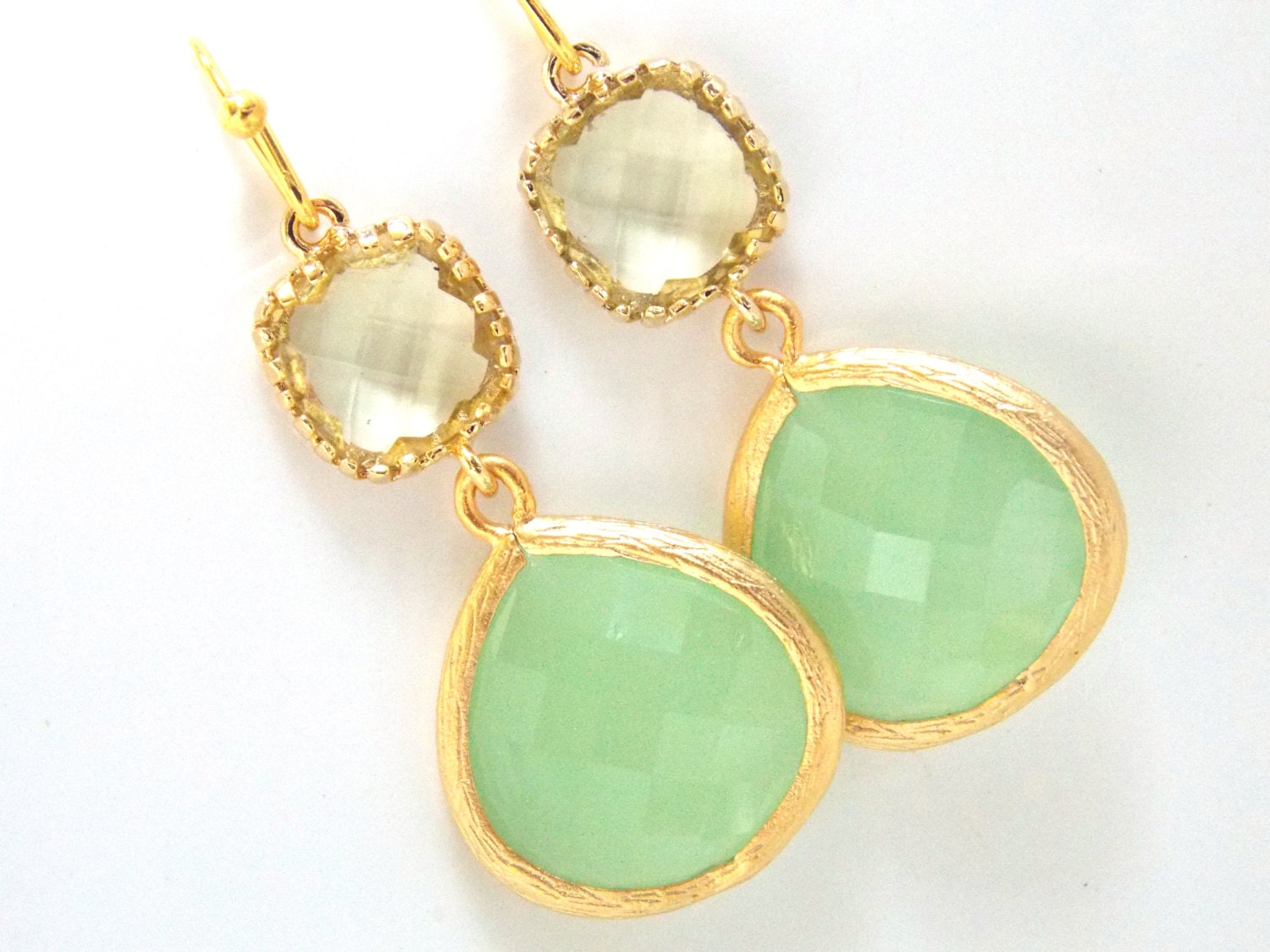 Gold Green Mint Earrings, Light Green Earrings, Yellow Gold, Citrine ...