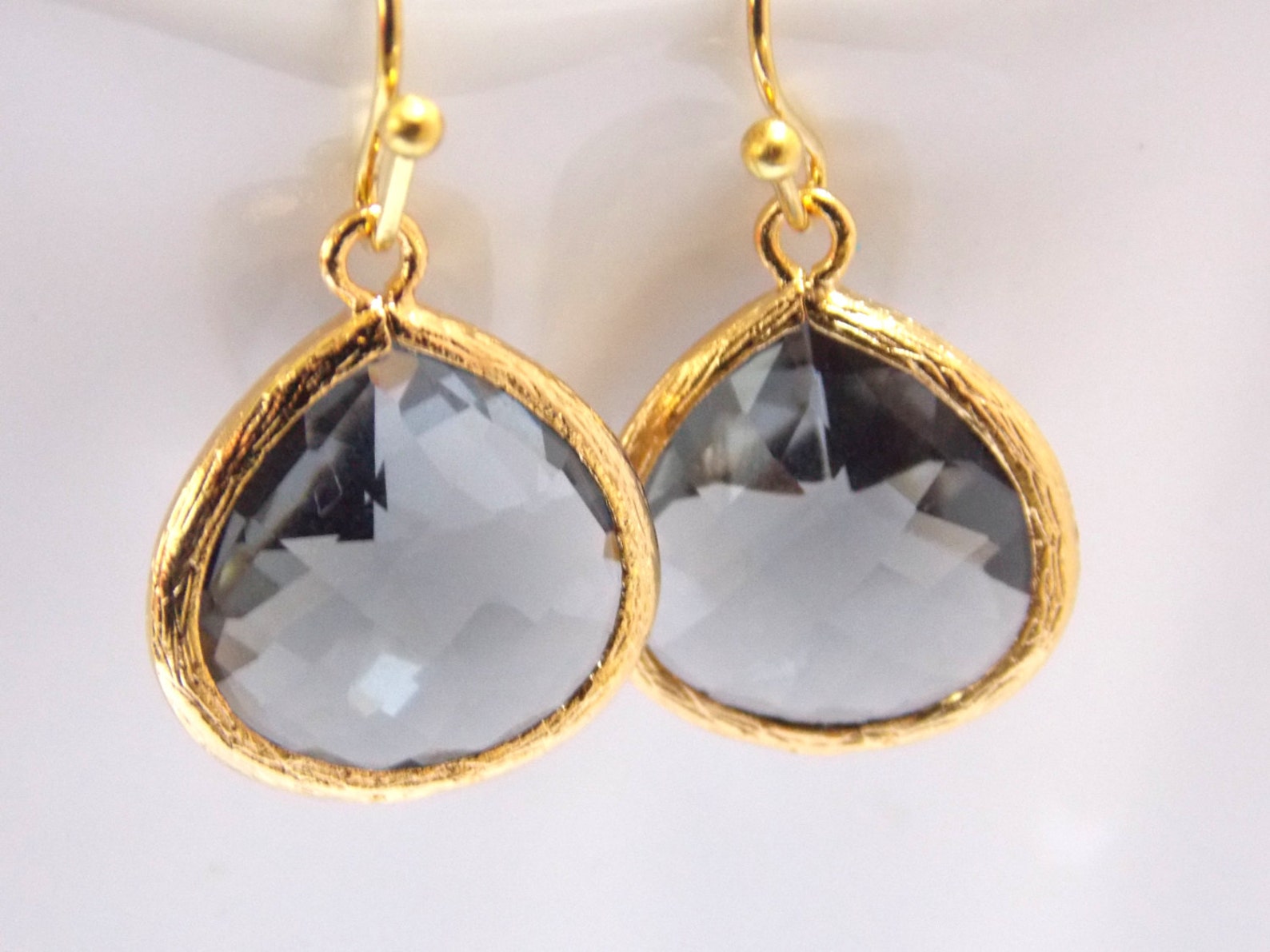 Glass Gray Earrings, Grey Earrings, Gold Earrings, Charcoal Earrings ...