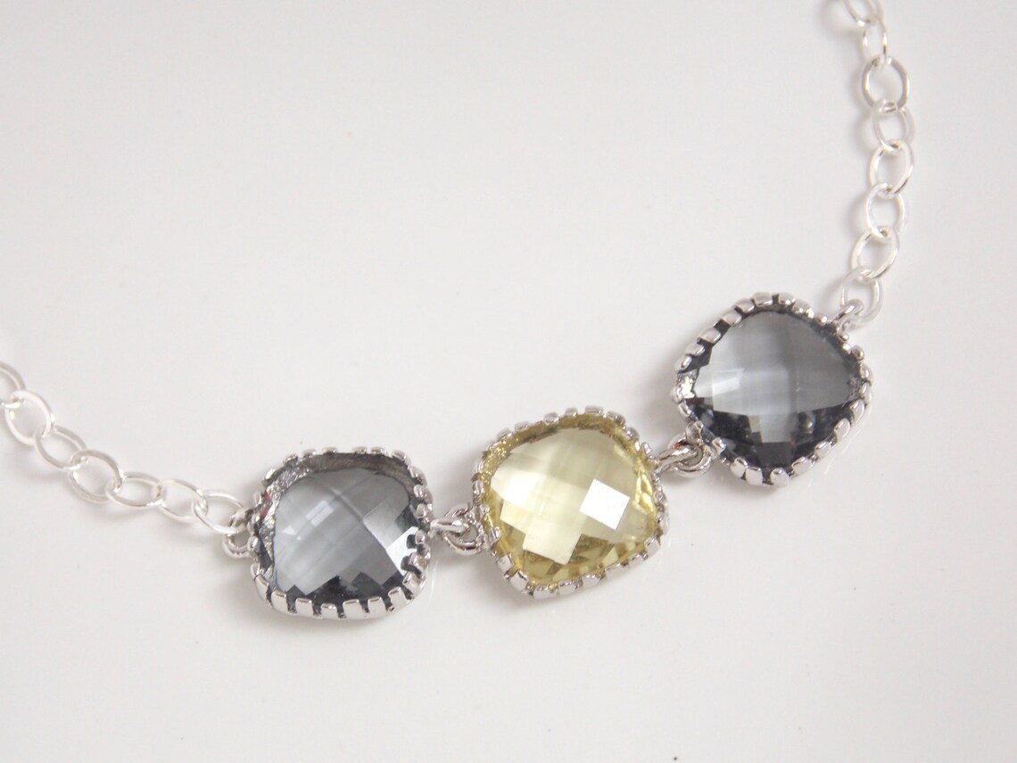 Gray Necklaceyellow Necklace Grey Necklace Gray Sterling | Etsy
