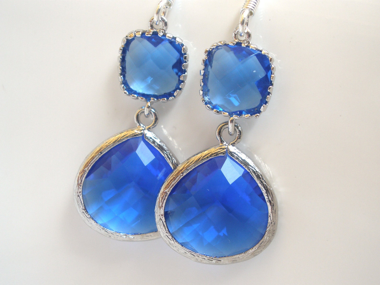 Blue Earrings, Silver Blue Earrings, Dark Blue Cobalt Blue, Blue ...