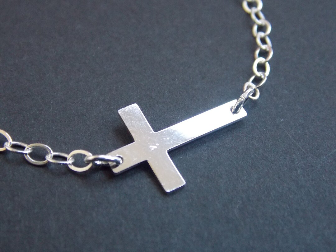 Sideways Cross Necklace, Silver Sideway Cross Necklace, Silver Cross ...