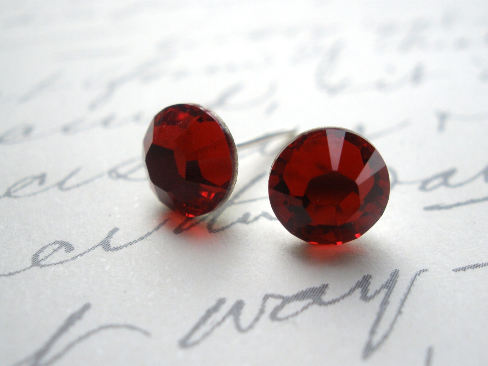 Red Stud Earrings, Post Studs, Red Earrings, Scarlet, Swarovski Crystal ...