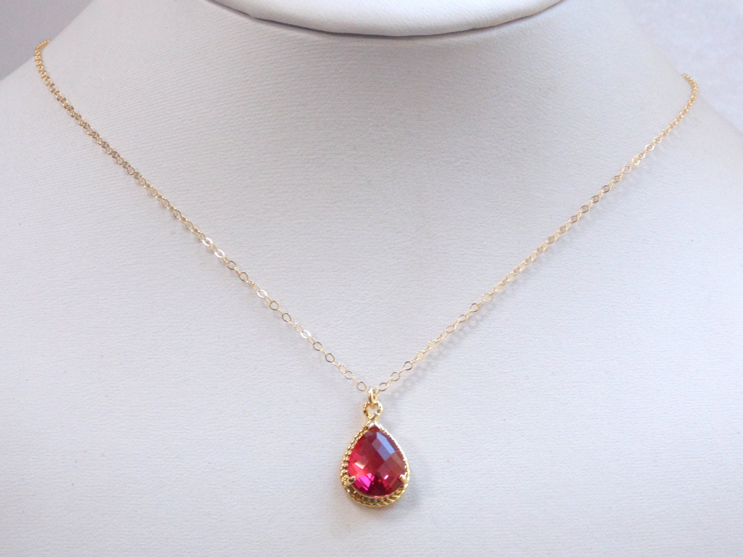 Fuchsia Necklace Fuschia Necklace Glass Gold Filled - Etsy