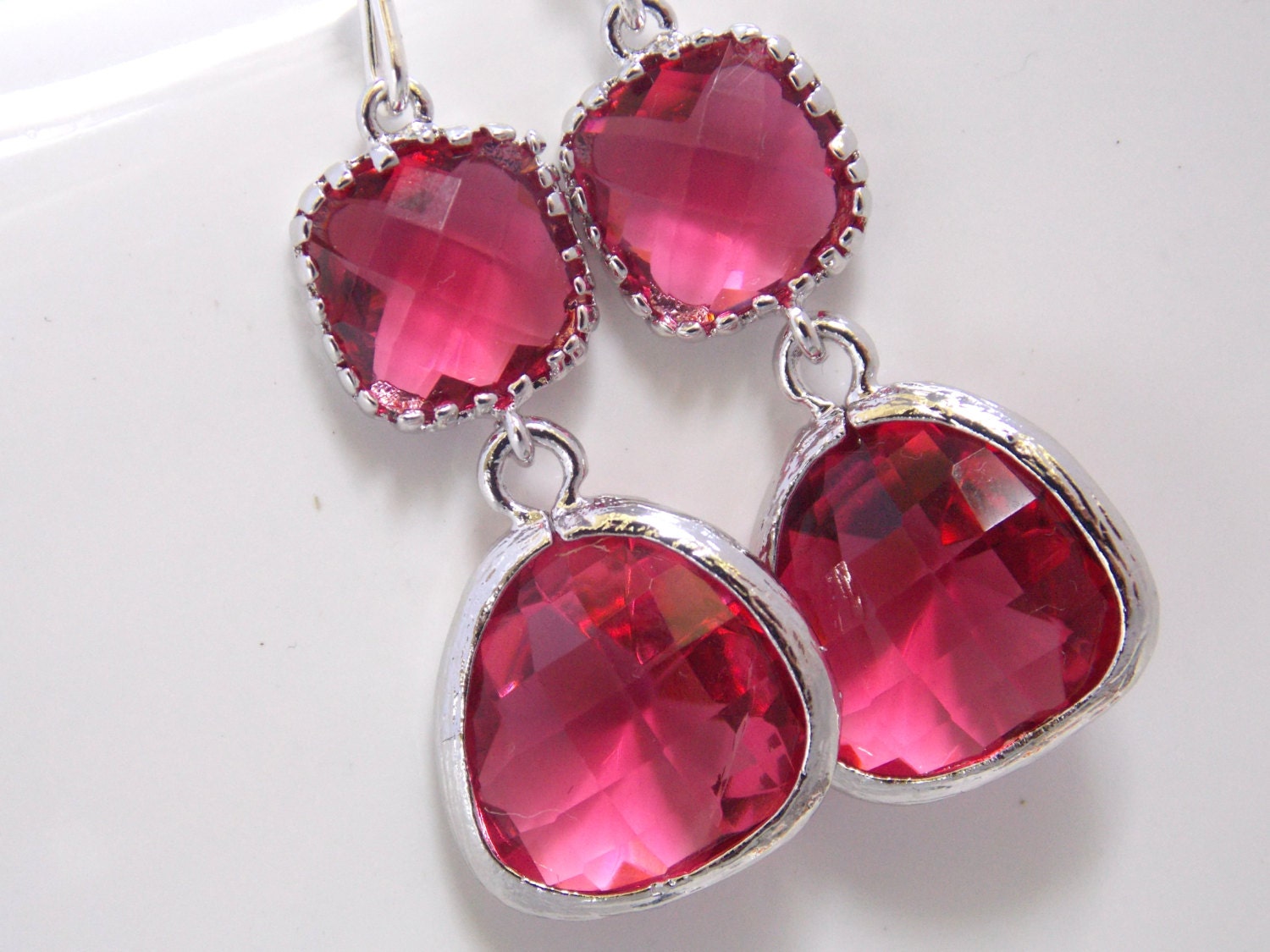Glass Earrings, Fuschia Earrings, Fuchsia Earrings, Pink Earrings ...
