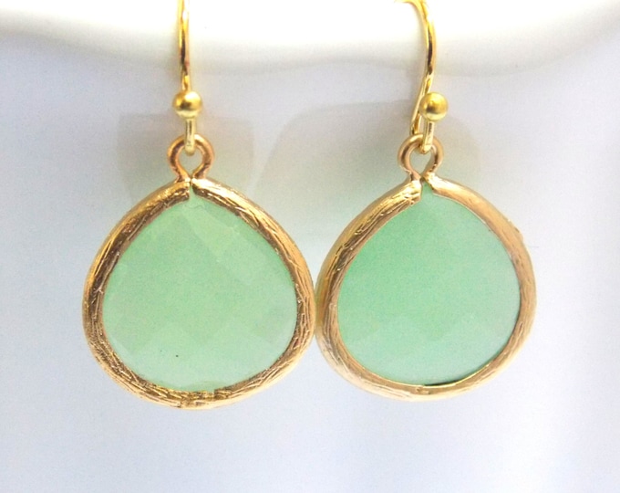 Mint Earrings, Mint Drop Earrings, Bridal Mint Opal Earrings, Seaglass ...
