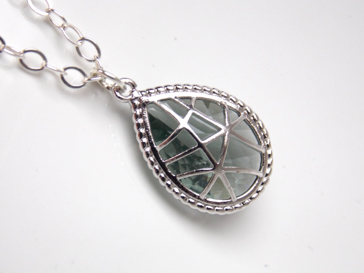 Gray Necklace, Grey Necklace, Silver Gray Pendant, Sterling Silver ...