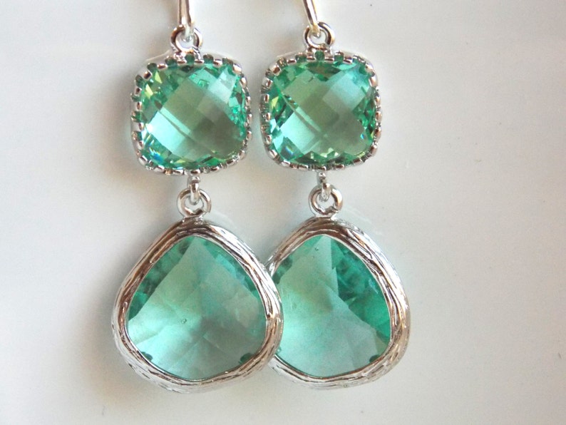 Aqua Earrings, Soft Green Earrings, Light Green Earrings, Silver ...
