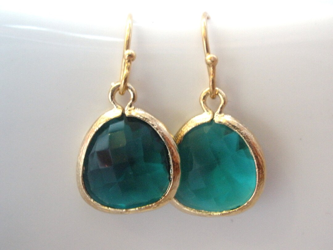 Emerald Earrings, Glass Earrings, Green Earrings, Gold Emerald, Dark ...