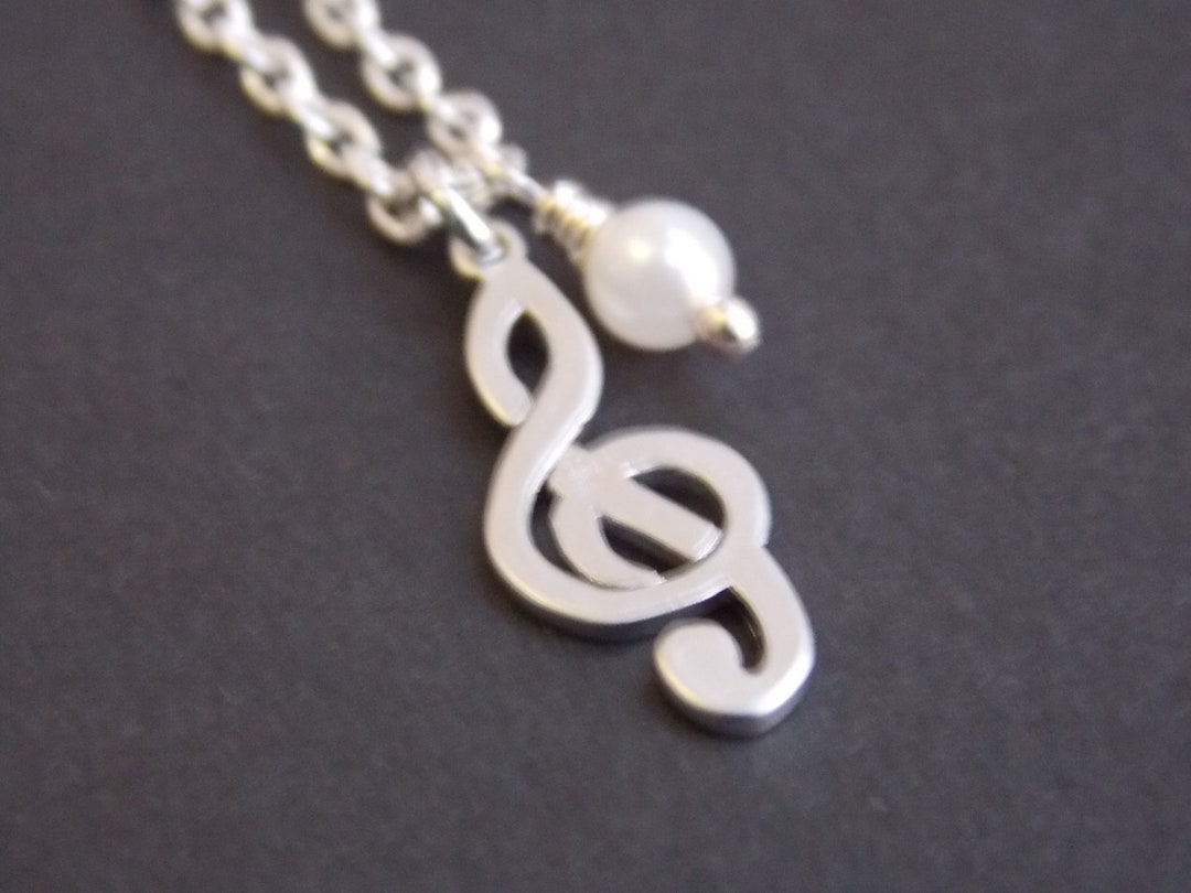 Music Note Necklace, Music Note Charm, Music Note Jewelry, Silver ...