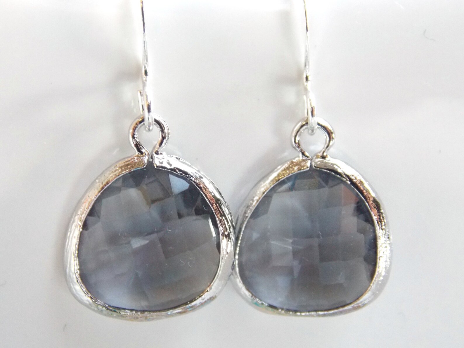 Gray Earrings, Grey Earrings, Pewter, Glass, Silver Earrings, Dainty ...