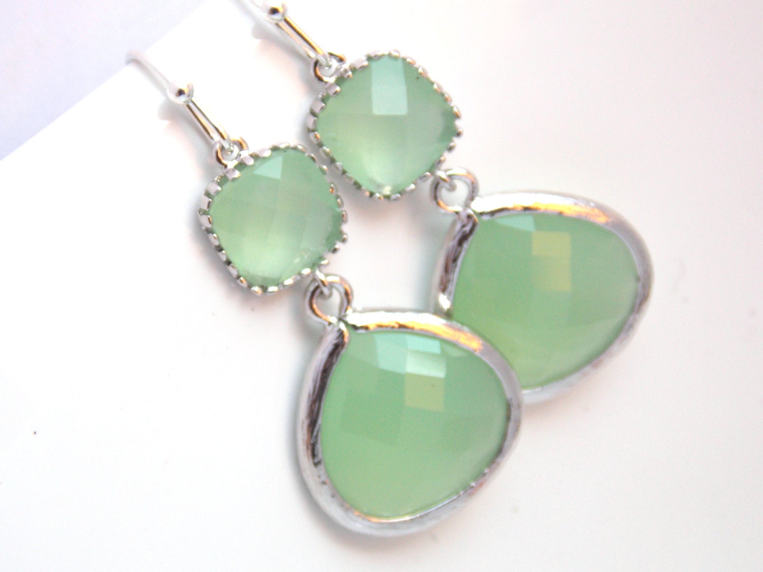 Silver Green Mint Earrings Light Green Earrings Silver | Etsy