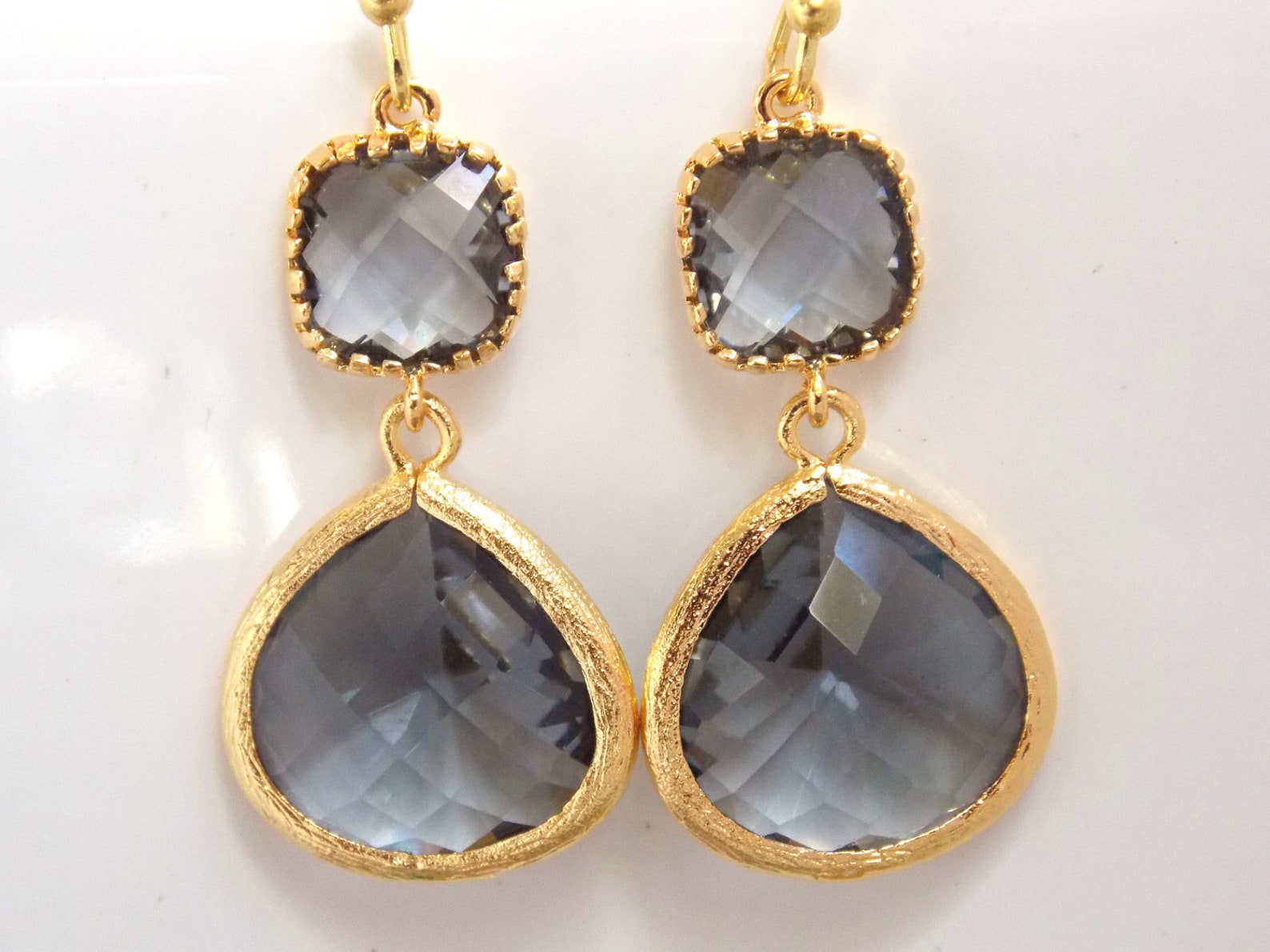 Gray Earrings, Grey Earrings, Gold Earrings, Charcoal Earrings, Wedding ...
