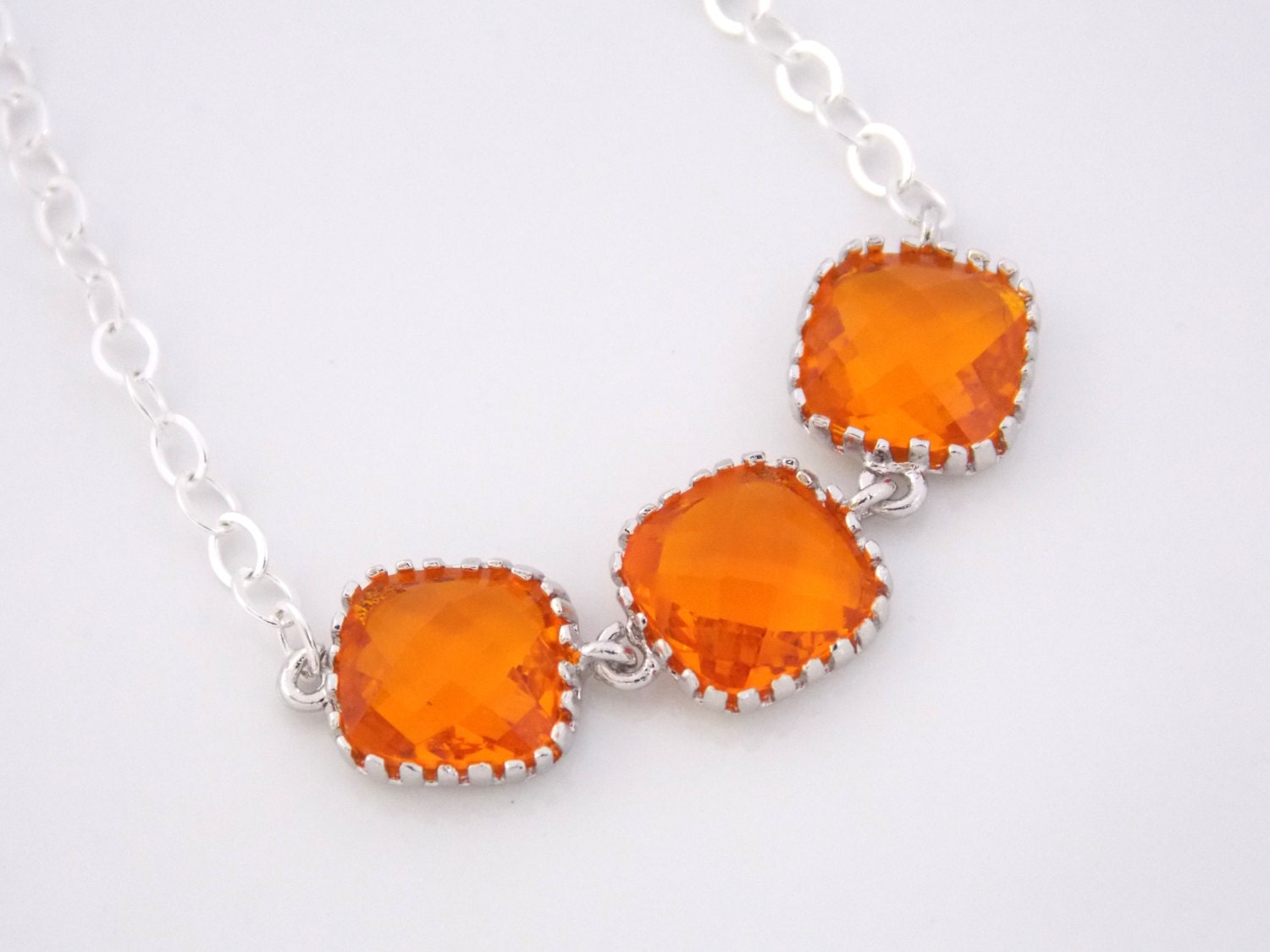 Orange Necklace, Glass Necklace, Orange Pendant, Sterling Silver ...