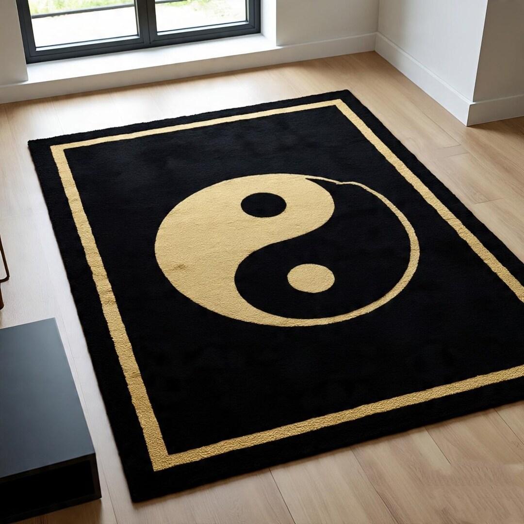 Gold Yin Yang Area Rug - Black and Gold Minimalist Zen Floor Mat ...