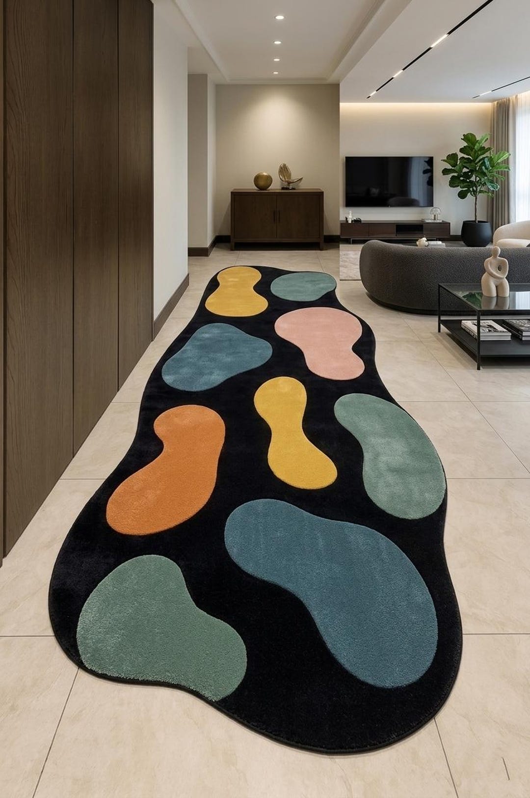 Mid-century Modern Abstract Shape Runner Rug - Groovy Colorblock ...