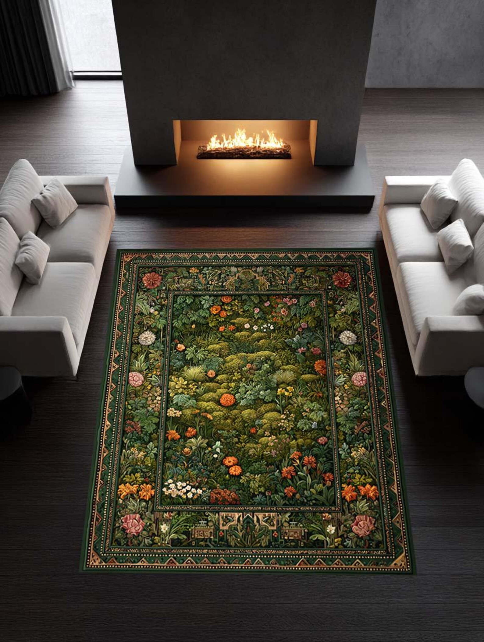 Botanical Green Plant Rug, Cottagecore Wildflower Farmhouse Decor - Etsy