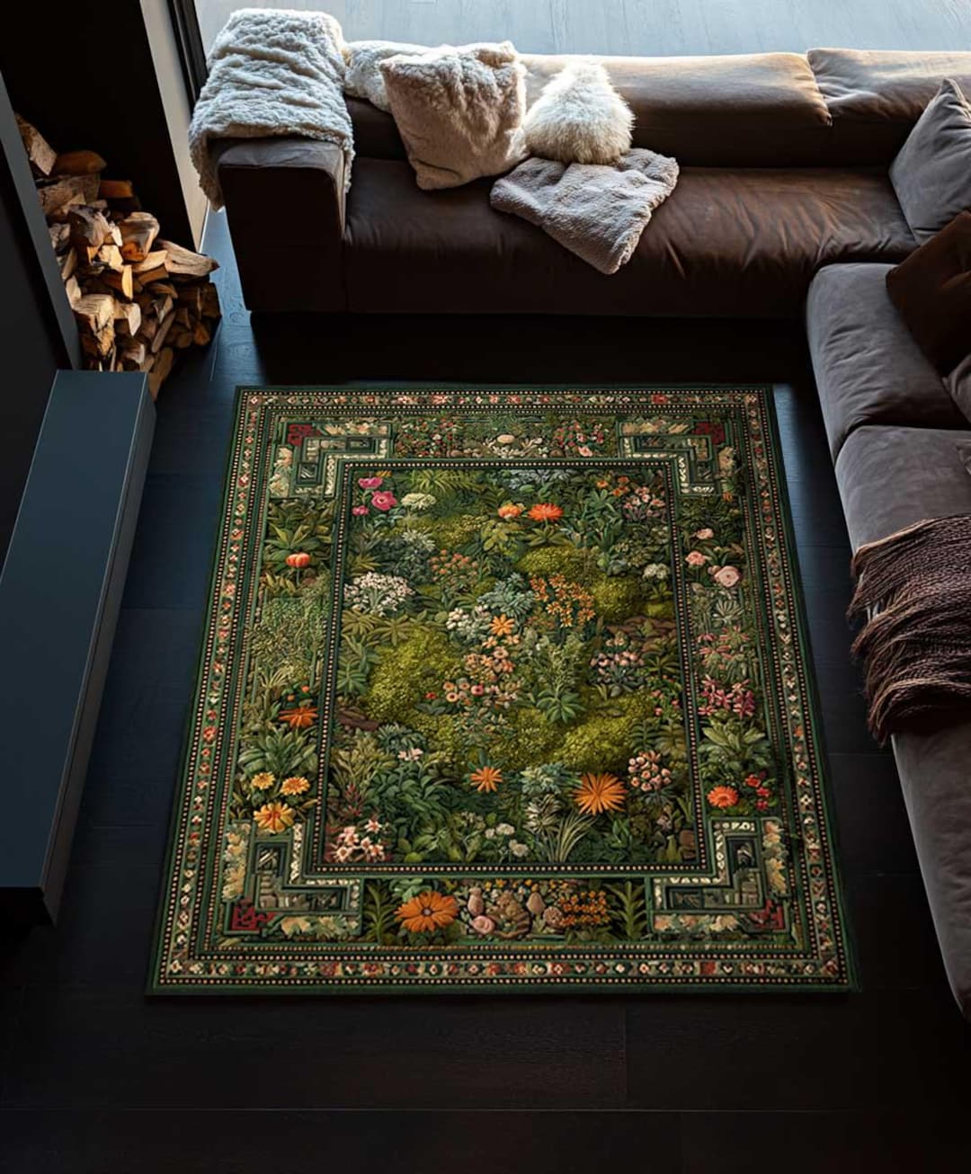 Cottagecore Moss Area Rug, Floral Botanical Garden Design - Etsy