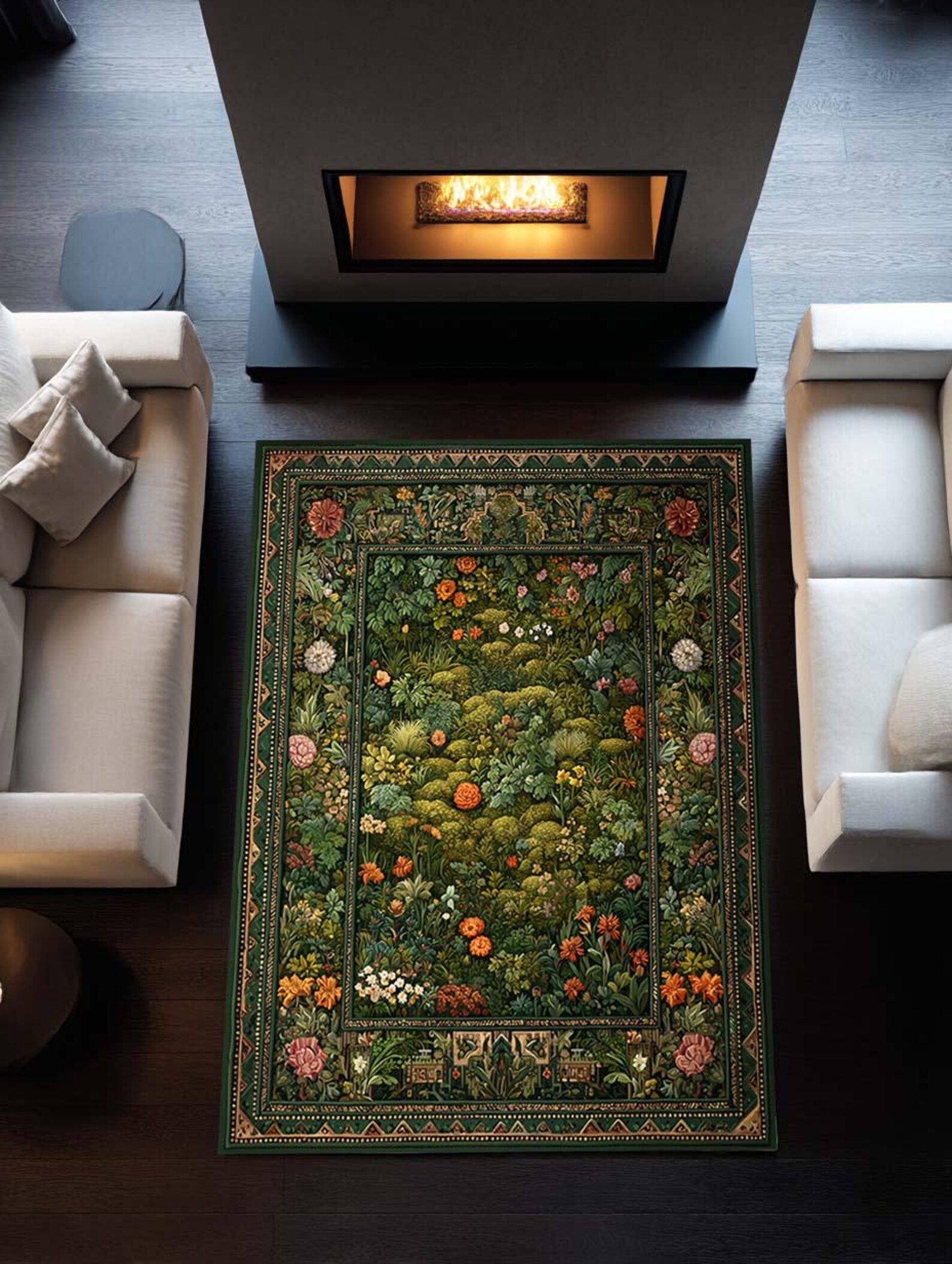 Botanical Green Plant Rug, Cottagecore Wildflower Farmhouse Decor - Etsy