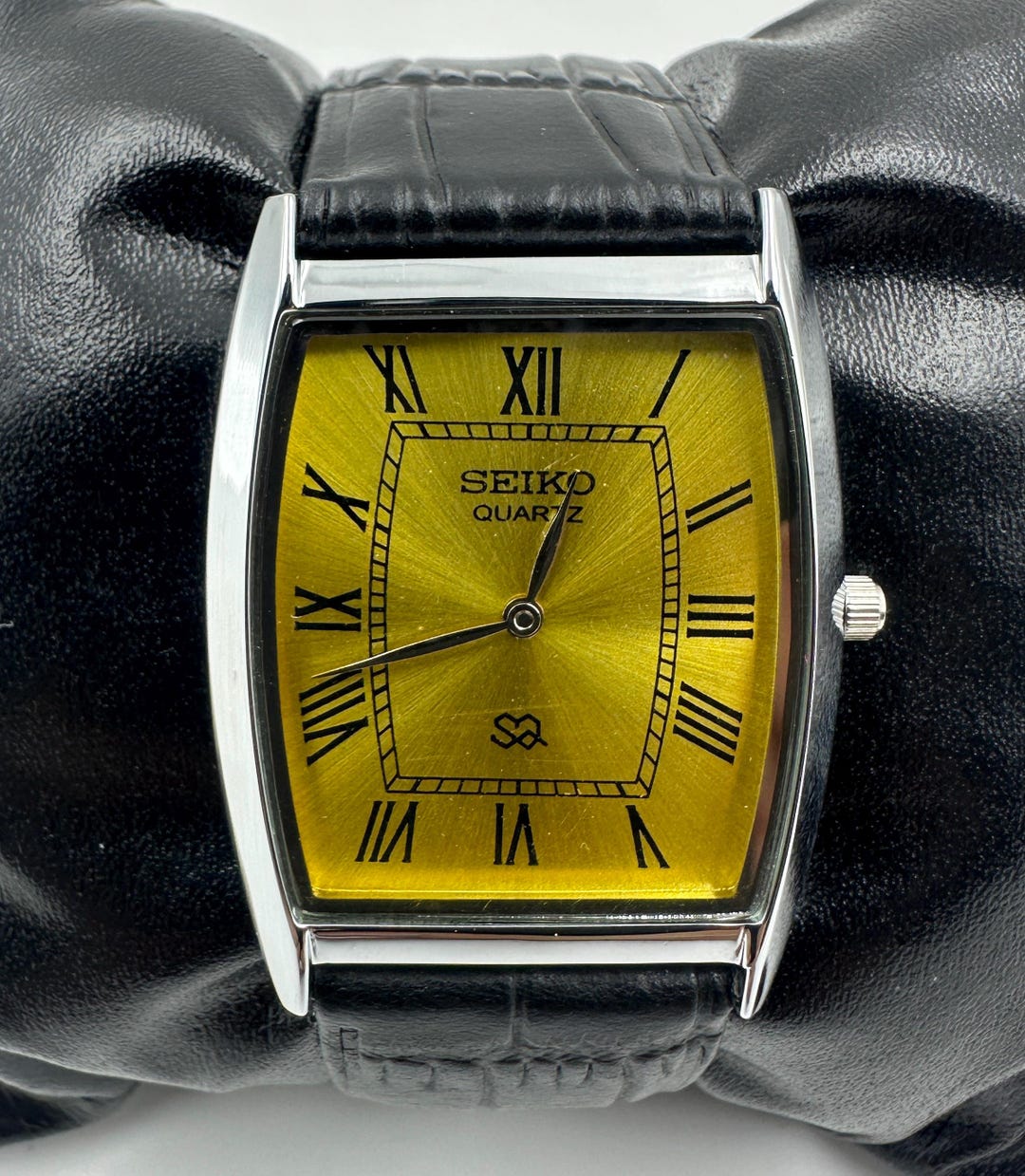 Retro Seiko Quartz Watch – Rectangular Case, Bright Yellow Dial, Roman ...