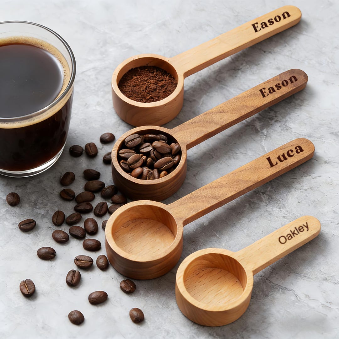 Personalized Wooden Coffee Spoons, Walnut and Beech Wood Carved Coffee ...