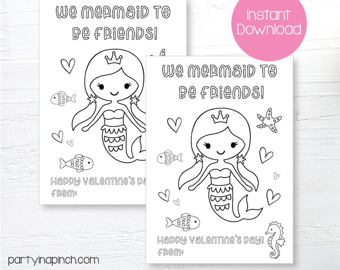 Mermaid Valentine Coloring Pages Mermaid Valentine - Etsy