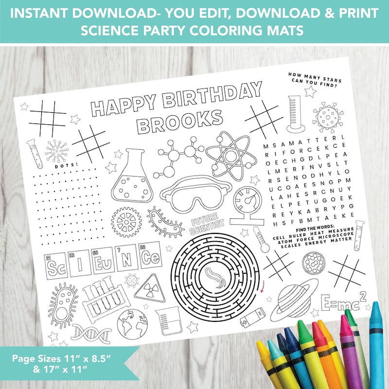 Science Birthday Coloring - Etsy