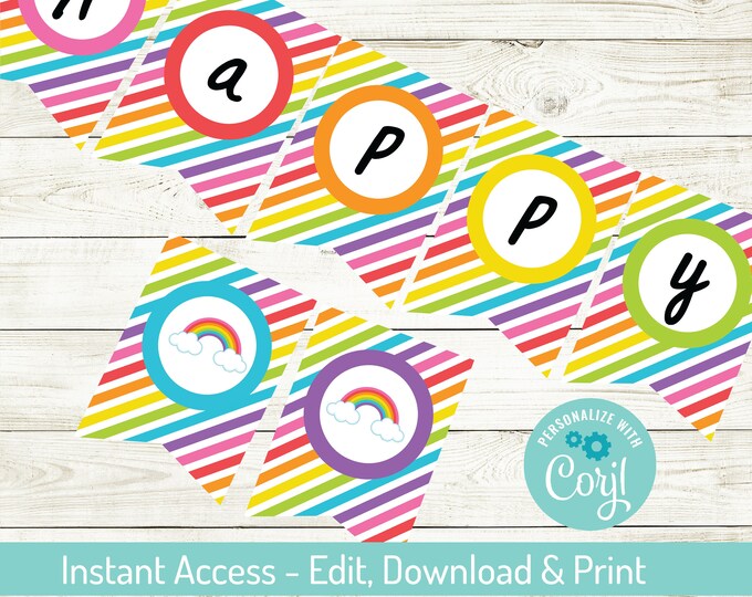 Rainbow Printable Instant Download Birthday Party Kit With Editable ...