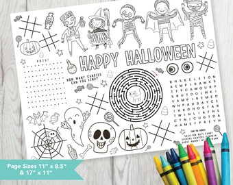 Printable Halloween Coloring Page, Party Placemat, Coloring Sheet, Kids ...