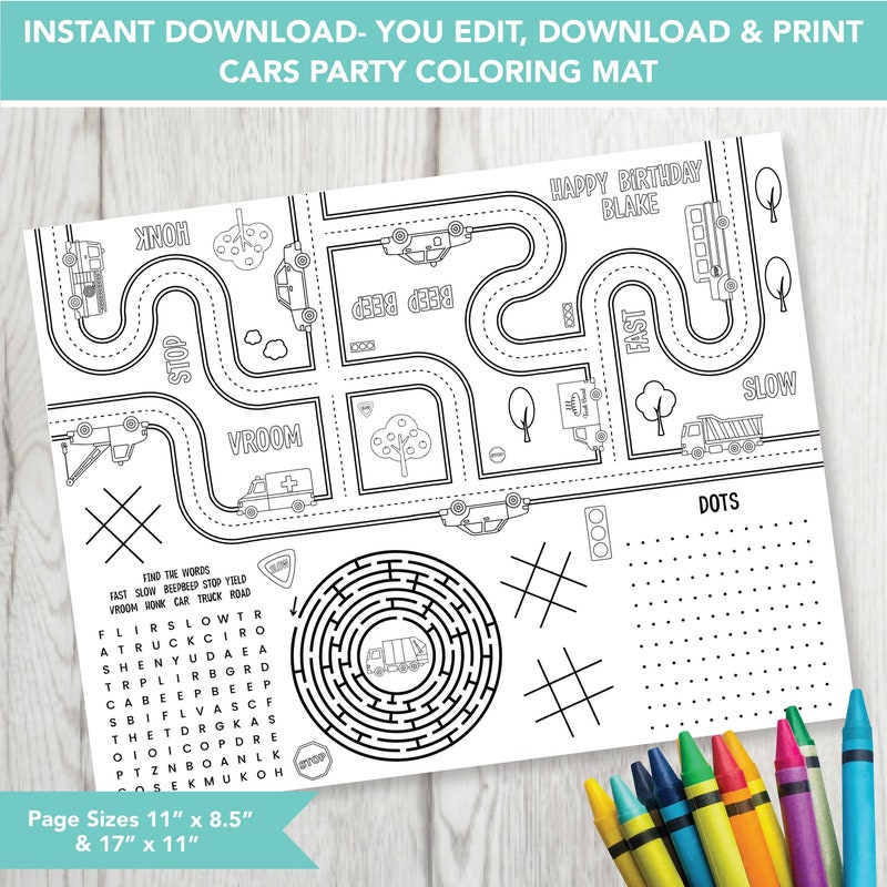 Kids Activity Sheet Car - Etsy