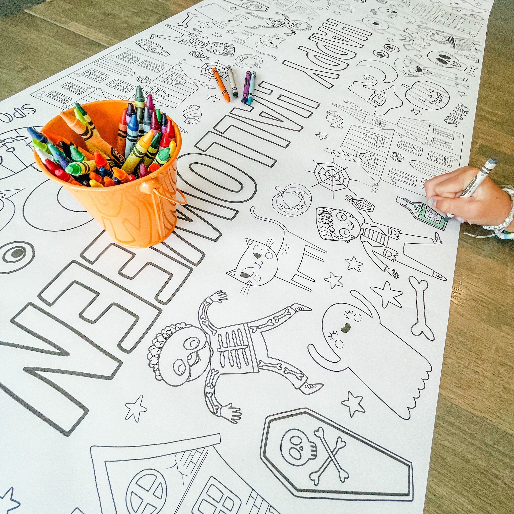 Halloween Night Coloring Table Runner, Halloween Coloring Page, Ghost ...
