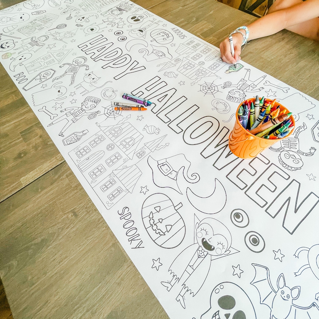Halloween Night Coloring Table Runner, Halloween Coloring Page, Ghost ...