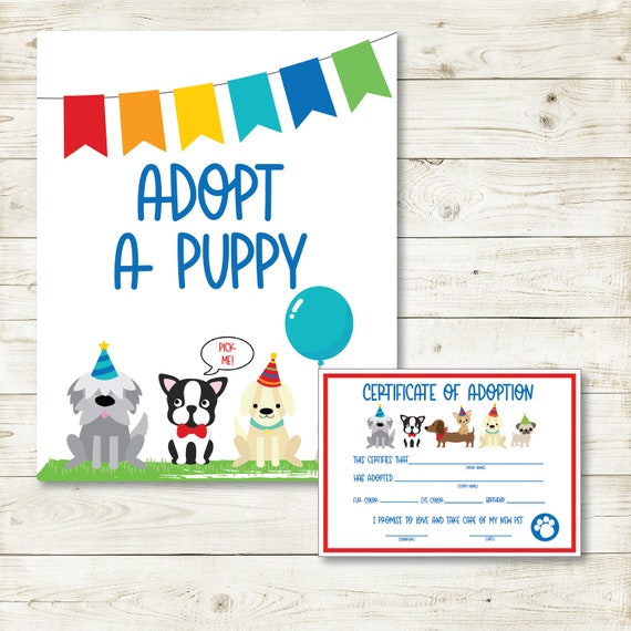 Pet Adoption Certificate And Sign Puppy Party Puppy Birthday | Etsy