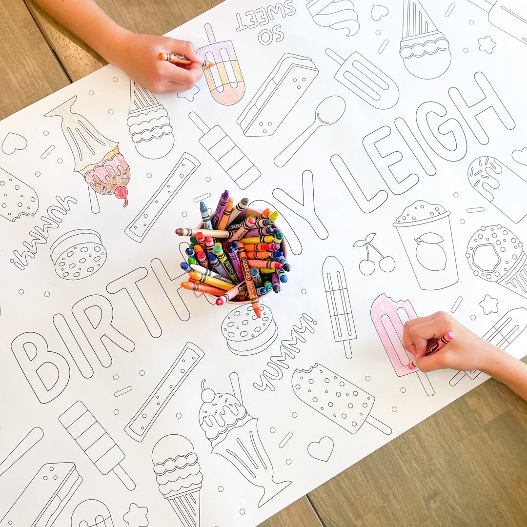 Ice Cream Coloring Table Runner, Ice Cream Birthday, Frozen Treats ...