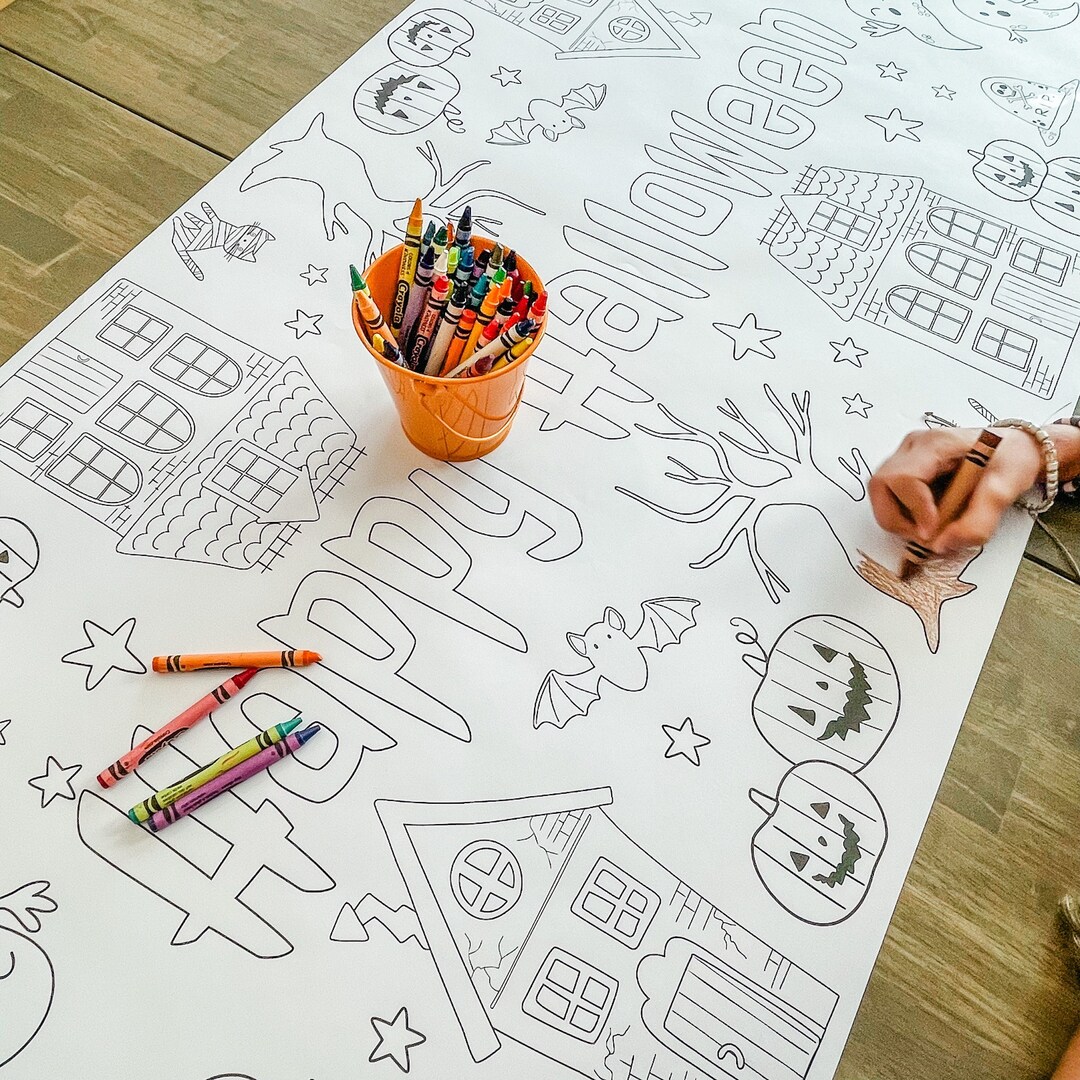 Haunted Halloween Coloring Table Runner, Halloween Coloring Page, Ghost ...