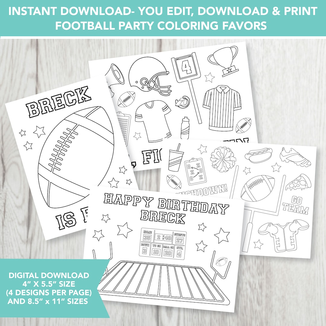 Editable Football Coloring Party Favors, Football Birthday Party ...