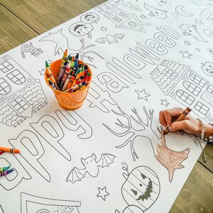 Haunted Halloween Coloring Table Runner, Halloween Coloring Page, Ghost ...